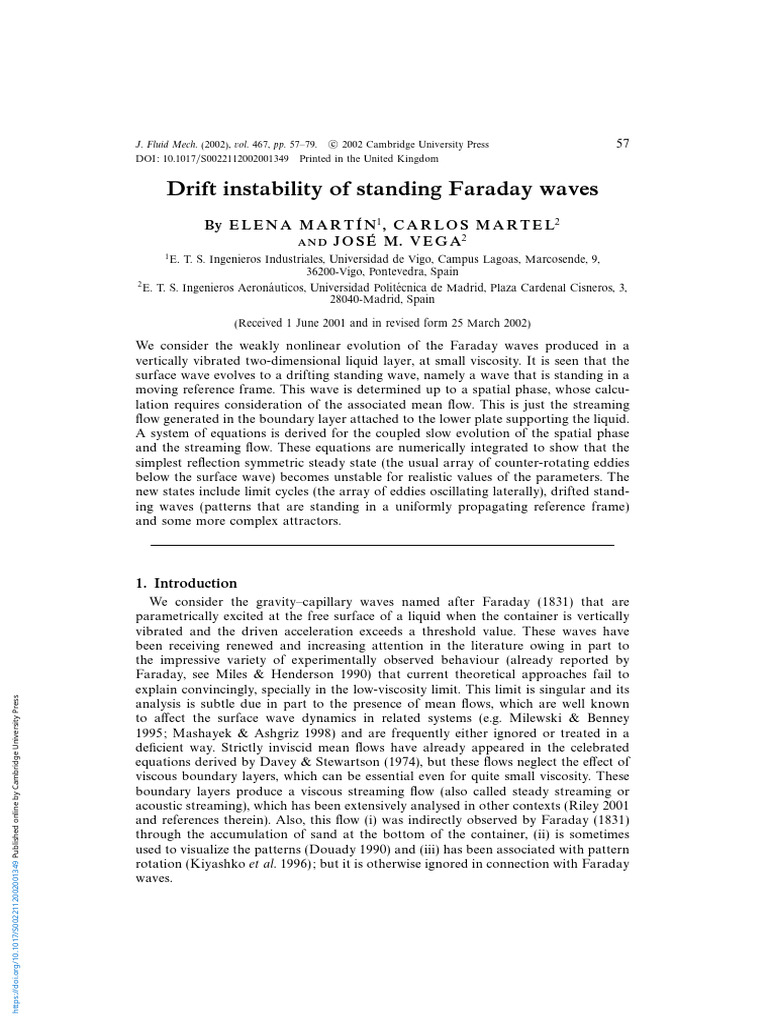 Drift Instability of Standing Faraday Waves | PDF | Waves | Viscosity