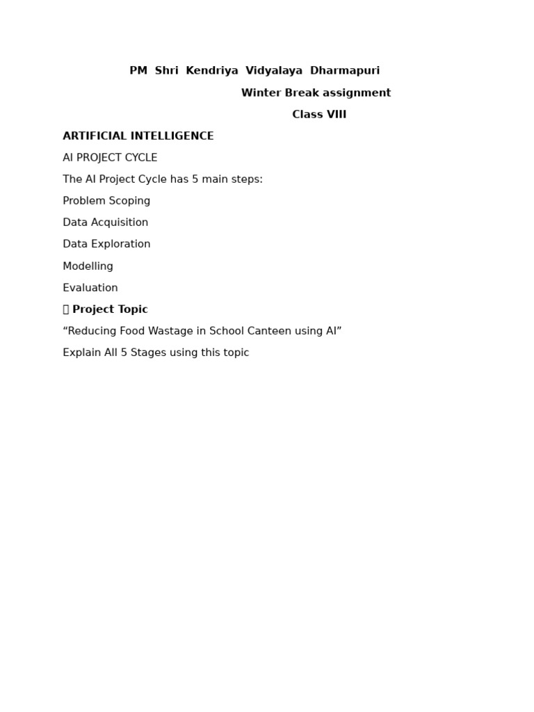 Class VIII AI Winter Break Assignment | PDF