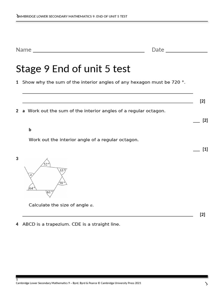 Unit 5 End-Of-unit Test | PDF | Rectangle | Triangle