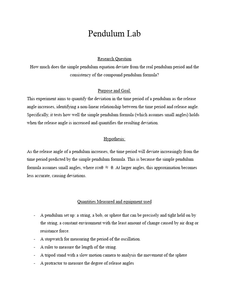 Pendulum Lab (AP Physics C) | PDF | Pendulum | Oscillation