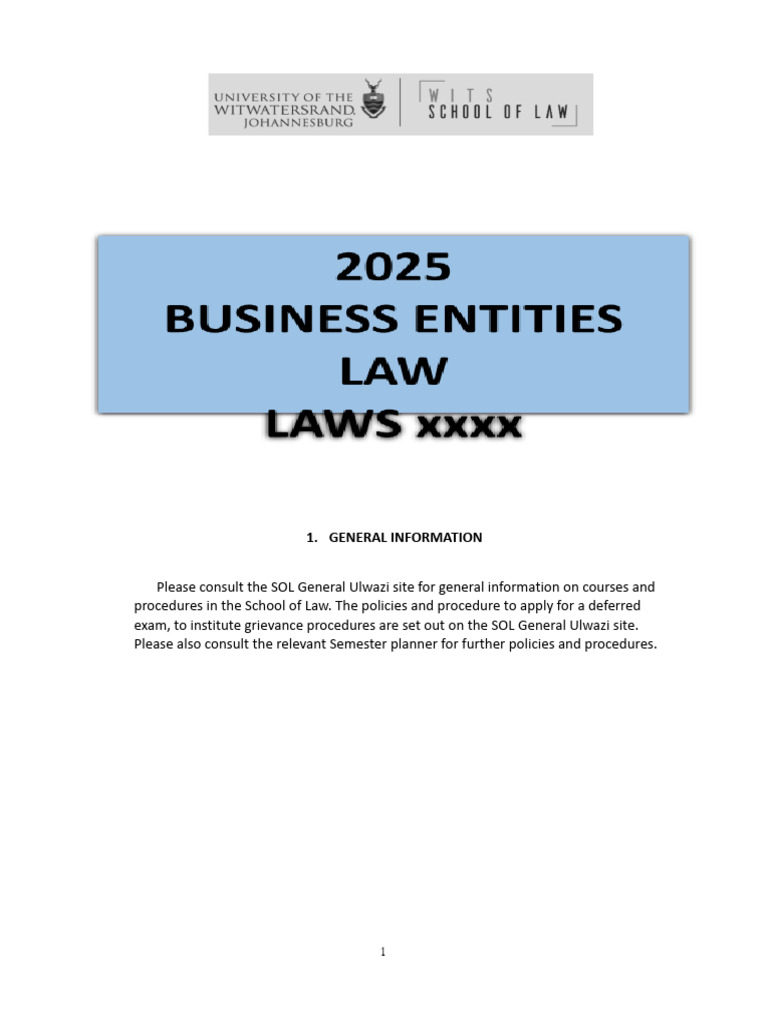 2025 Final Draft - Business Entities Law Course Outline Final | PDF ...