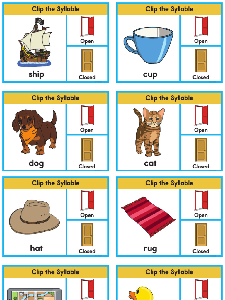 Color Open and Closed Syllables Clip Cards | PDF