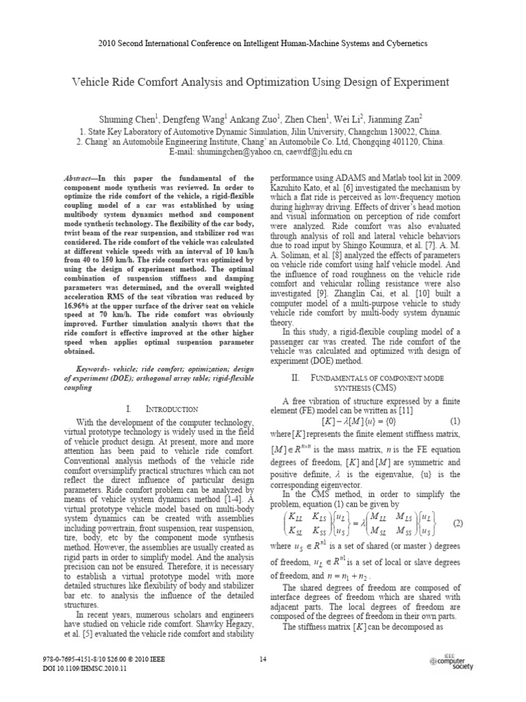 Vehicle Ride Comfort Analysis and Optimization Using Design of ...