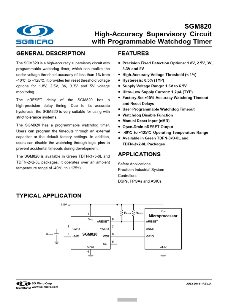 SGM820 High-Accuracy Supervisory Circuit With Programmable Watchdog ...