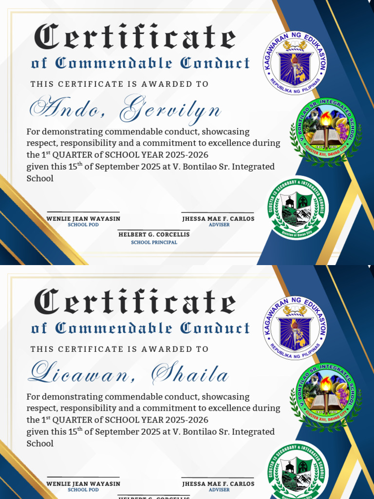Certificate of Good Conduct For Students | PDF