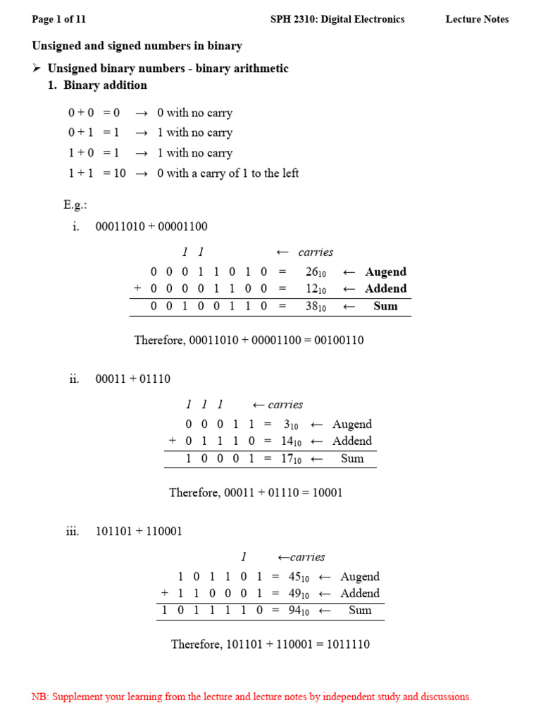 2 Unsigned and Signed Numbers in Binary | PDF | Subtraction | Numbers