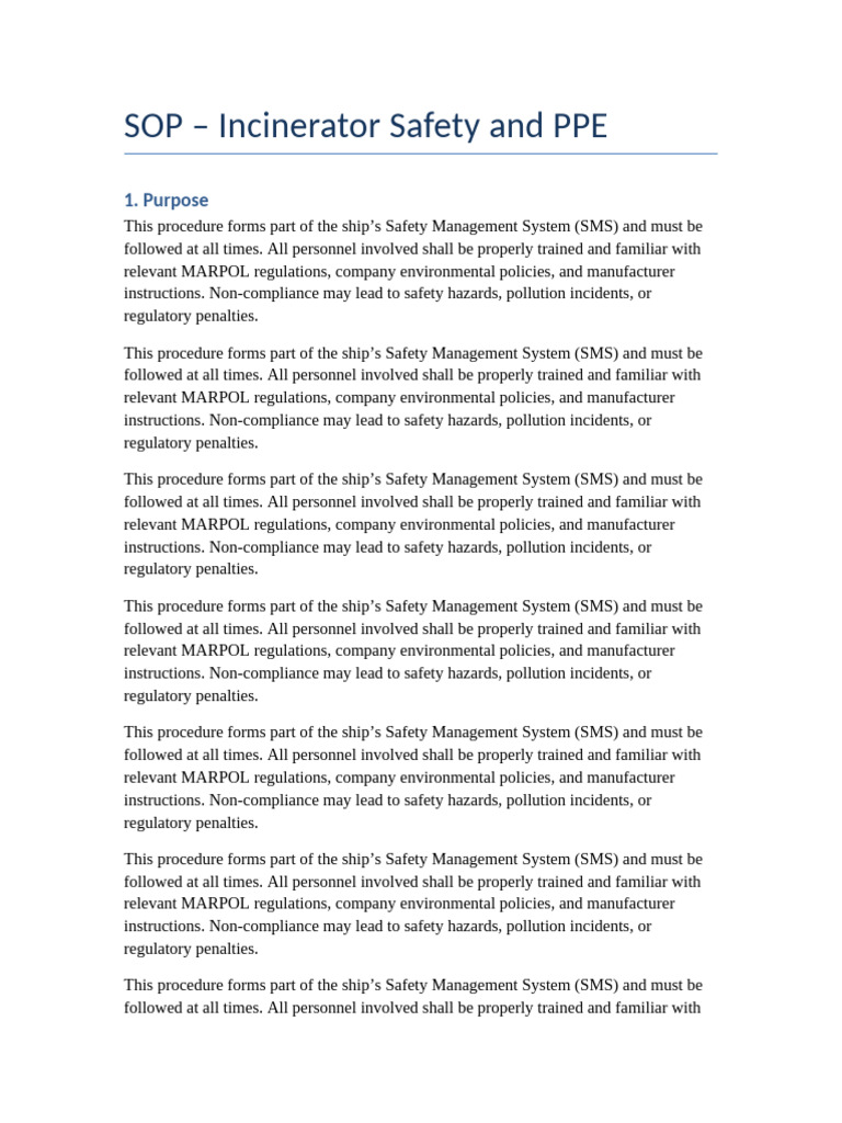 SOP 7 Incinerator Safety PPE 5 Pages | PDF | Regulatory Compliance ...