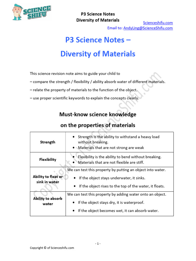 ScienceShifu Notes - P3 Diversity of Materials Topic | PDF | Tent