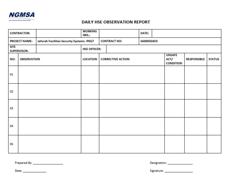 Daily Hse Observation Report | PDF