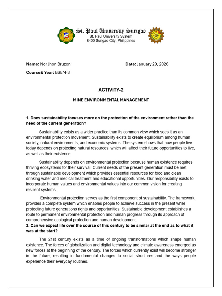 Activity-2 Mine Environmental Management | PDF | Sustainability ...