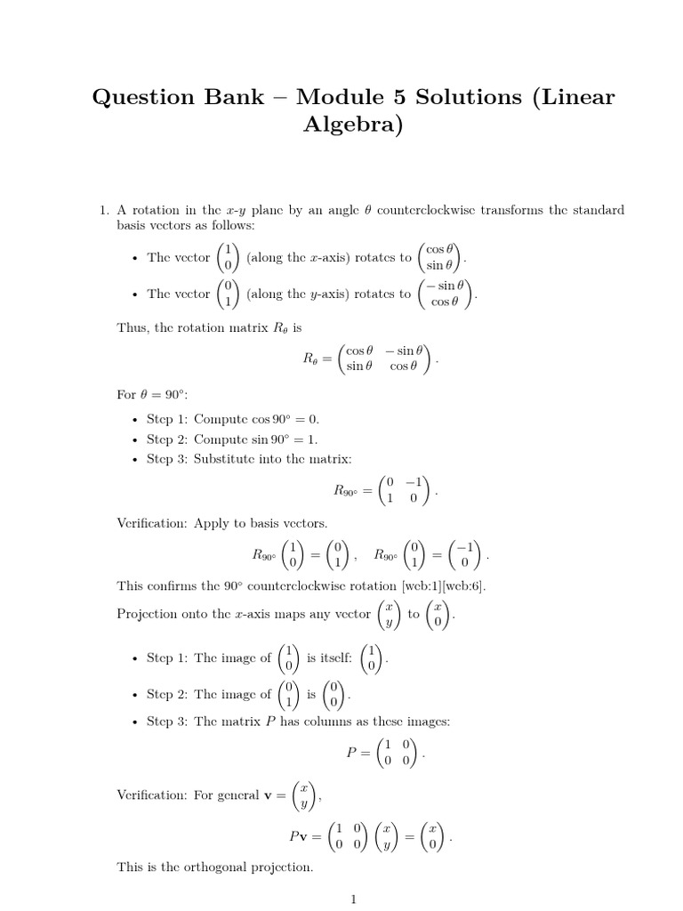 Linear Algebra Module 5 Solutions-1 | PDF | Matrix (Mathematics ...
