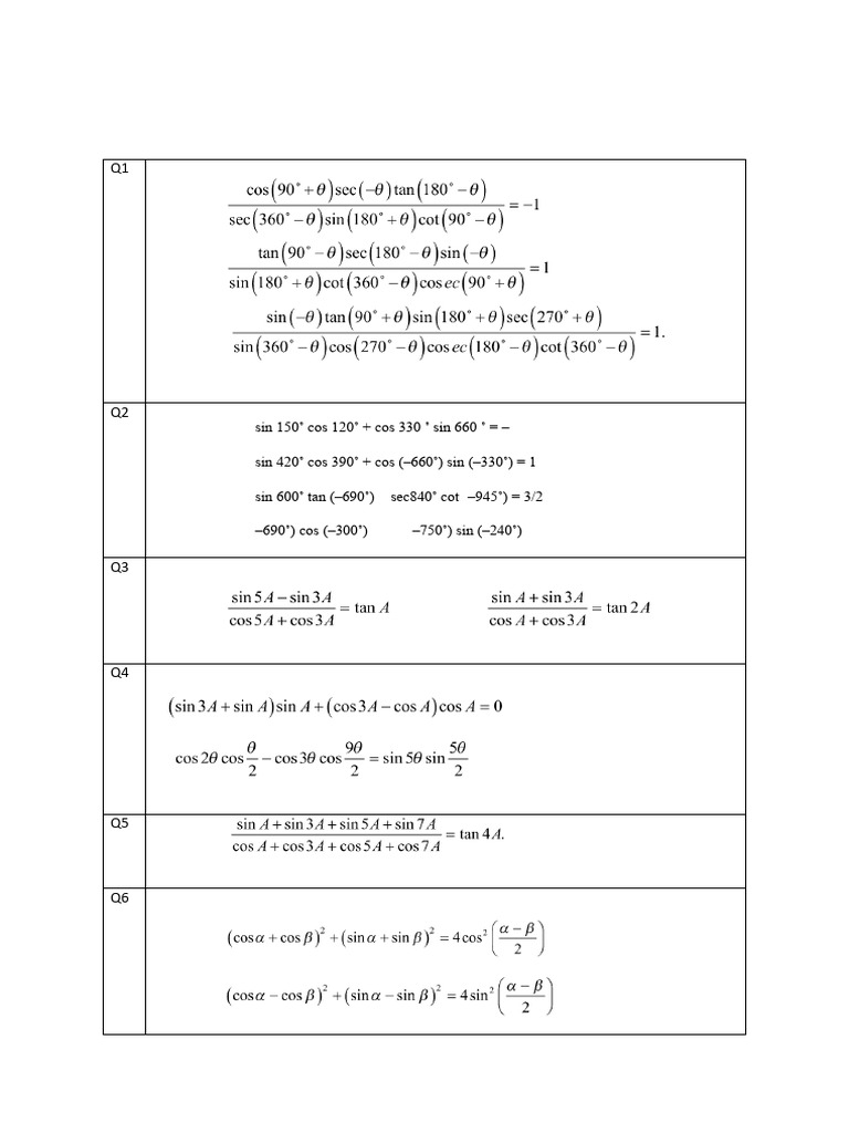 Trigo Function Assignment 11th | PDF