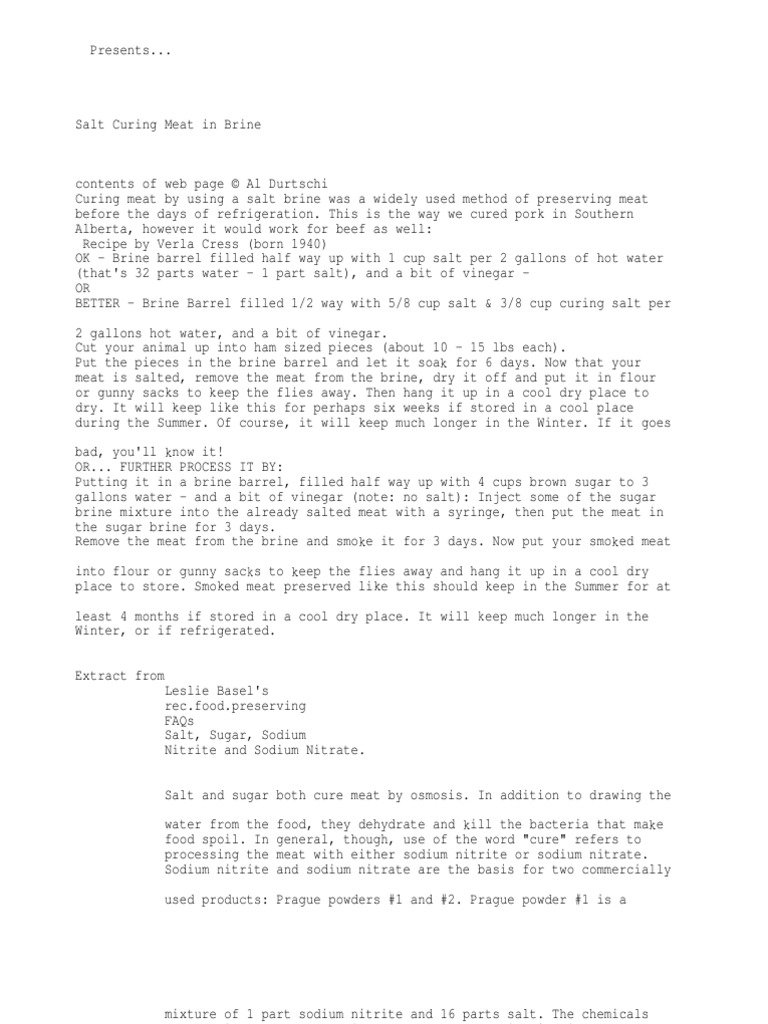 Salt Curing Meat Pdf Curing Food Preservation Ham