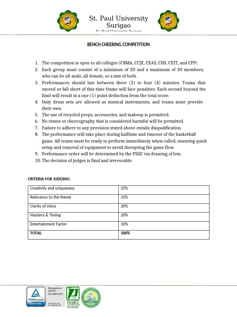 Bench Cheering Competition | PDF