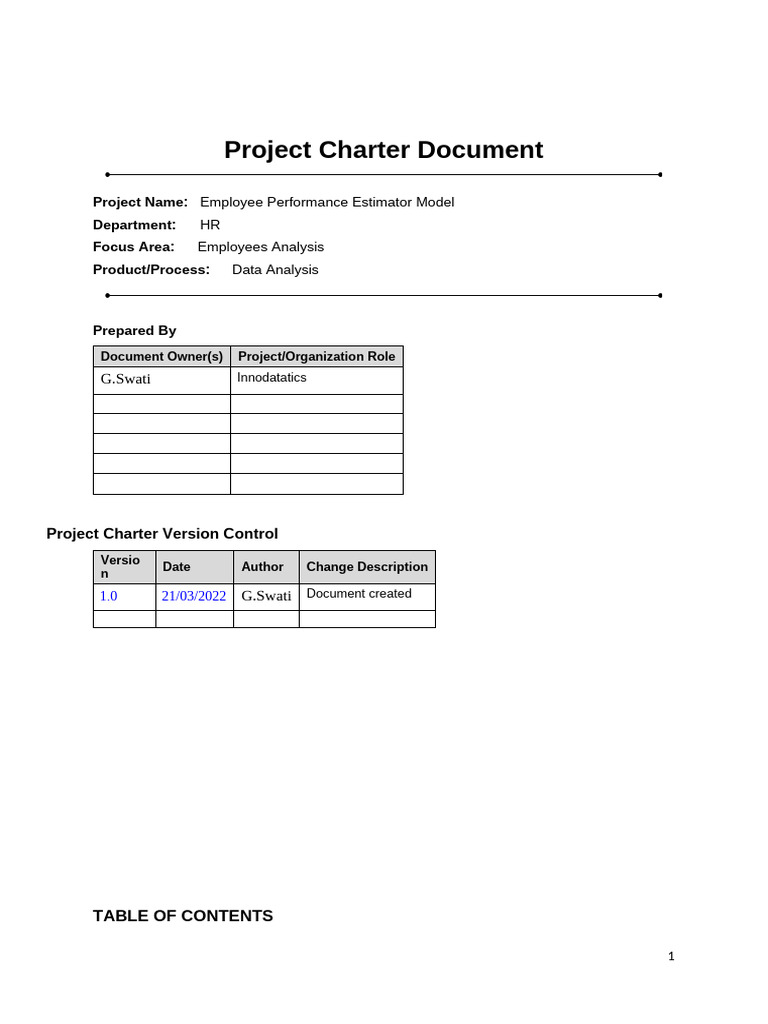 Project Charter Document - Swati | PDF | Analytics | Computing