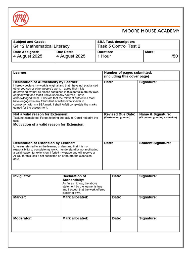 Math Lit 12 05 e Test | PDF