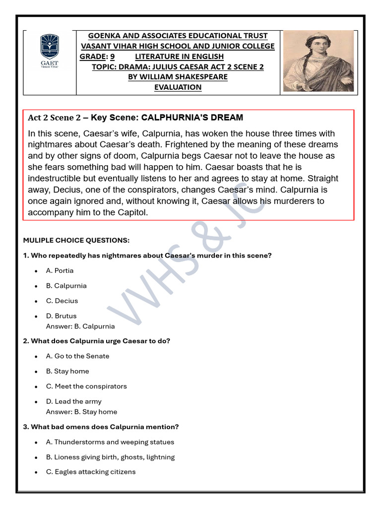 Julius Caesar Act 2 Scene 2 Evaluation | PDF | Julius Caesar | Dream