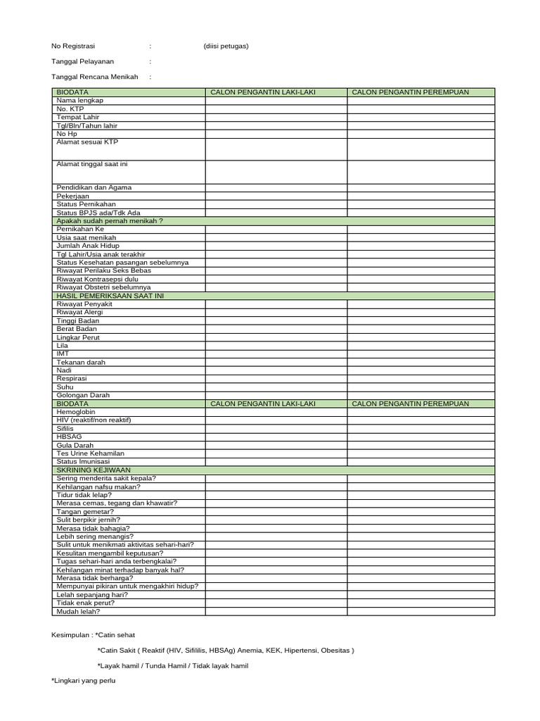 Formulir Biodata Catin 2026 | PDF