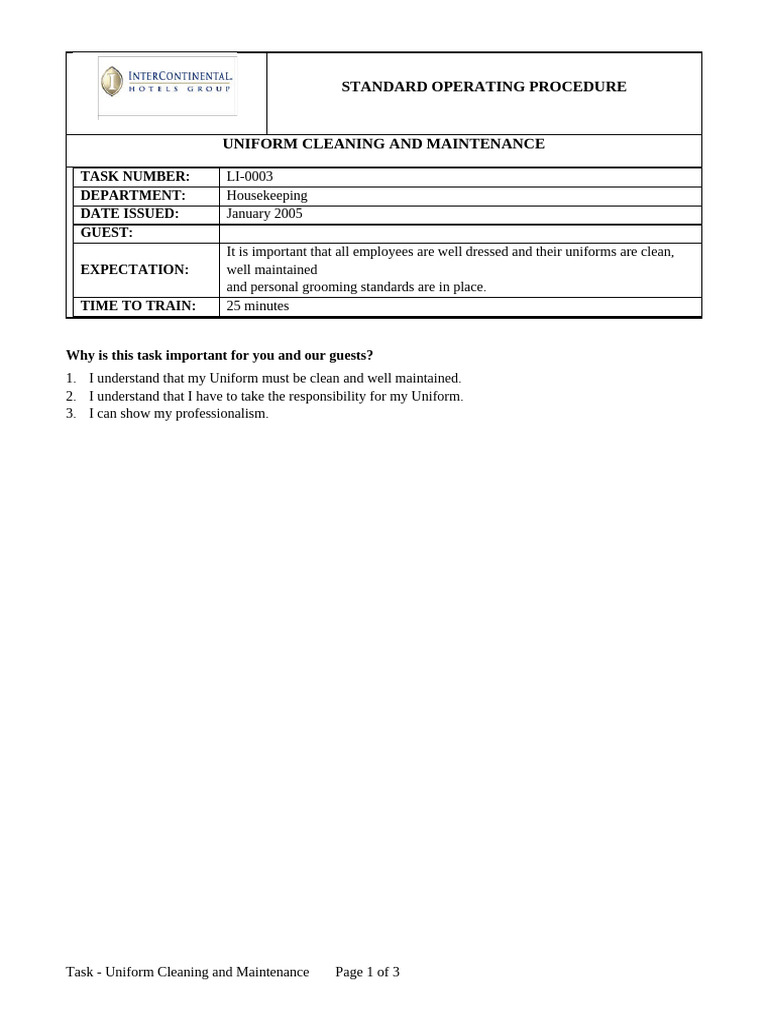 SOP Uniform Cleaning and Maintenance | PDF | Fashion | Clothing