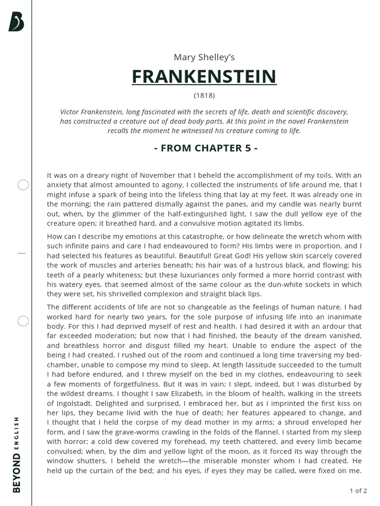 Frankenstein Extract Reading Comprehension | PDF | Frankenstein