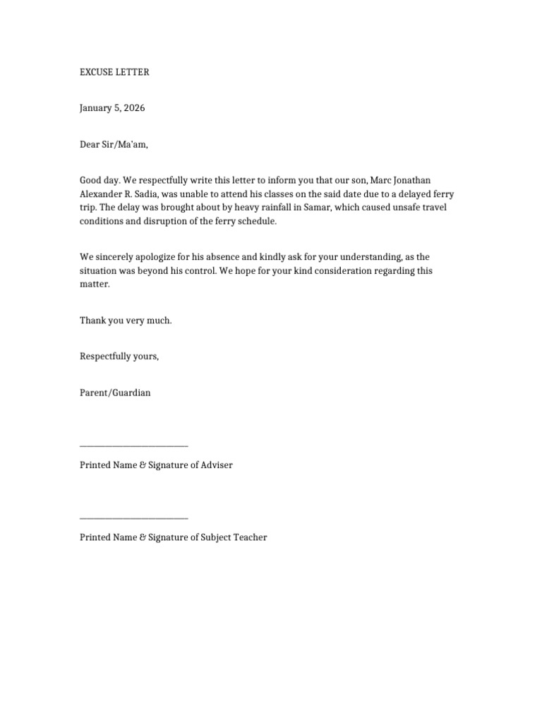 Excuse Letter | PDF