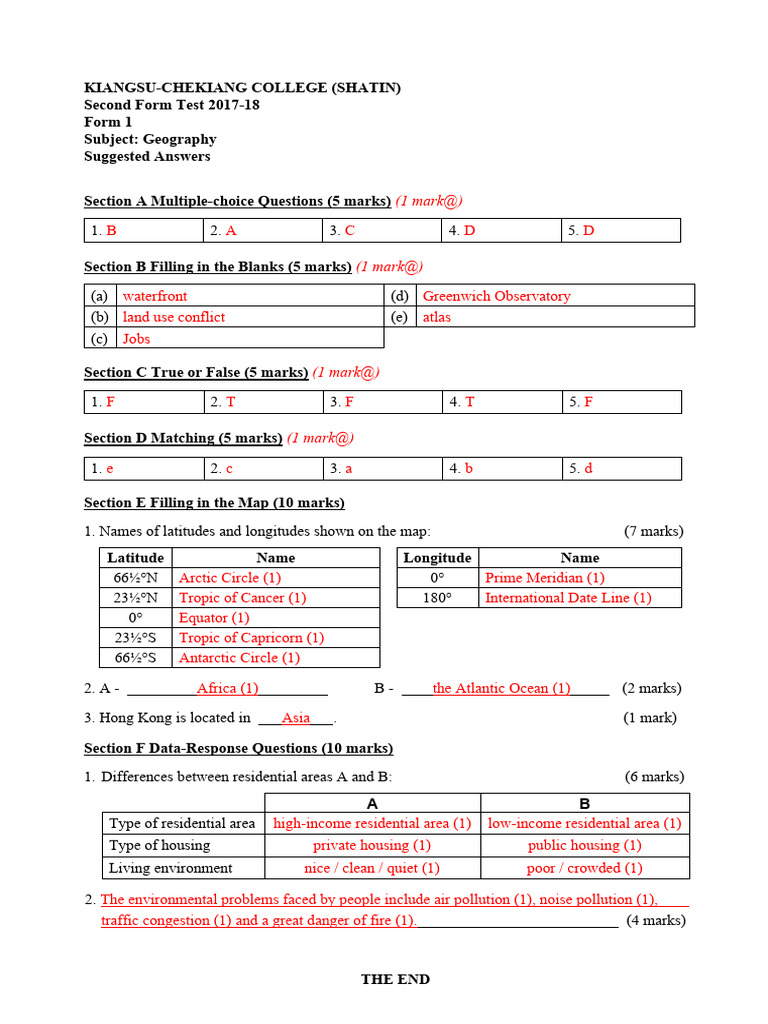 Second Form Test Suggested Answer 17-18 | PDF