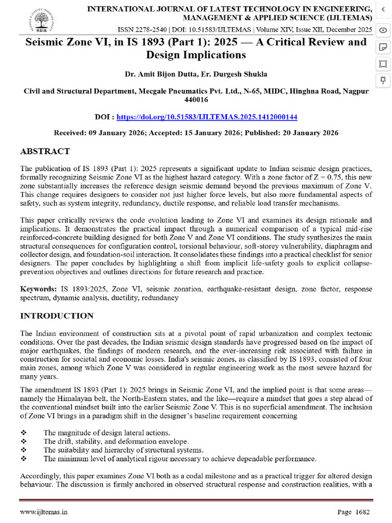 Seismic Zone VI, in Is 1893 (Part 1) - 2025 | PDF