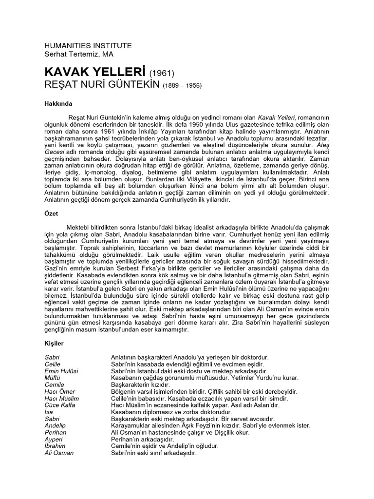 Kavak Yelleri Resat Nuri Guntekin | PDF