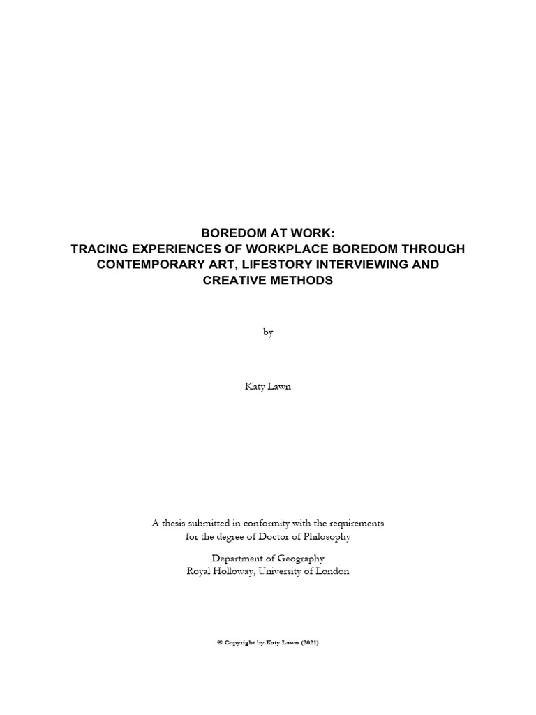 Boredom at Work Thesis Final Submission | PDF | Experience | Narrative