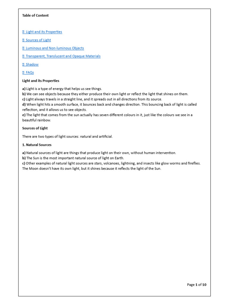 Class 3-Science-Light, Sound and Force Notes-2 | PDF | Light | Eclipse