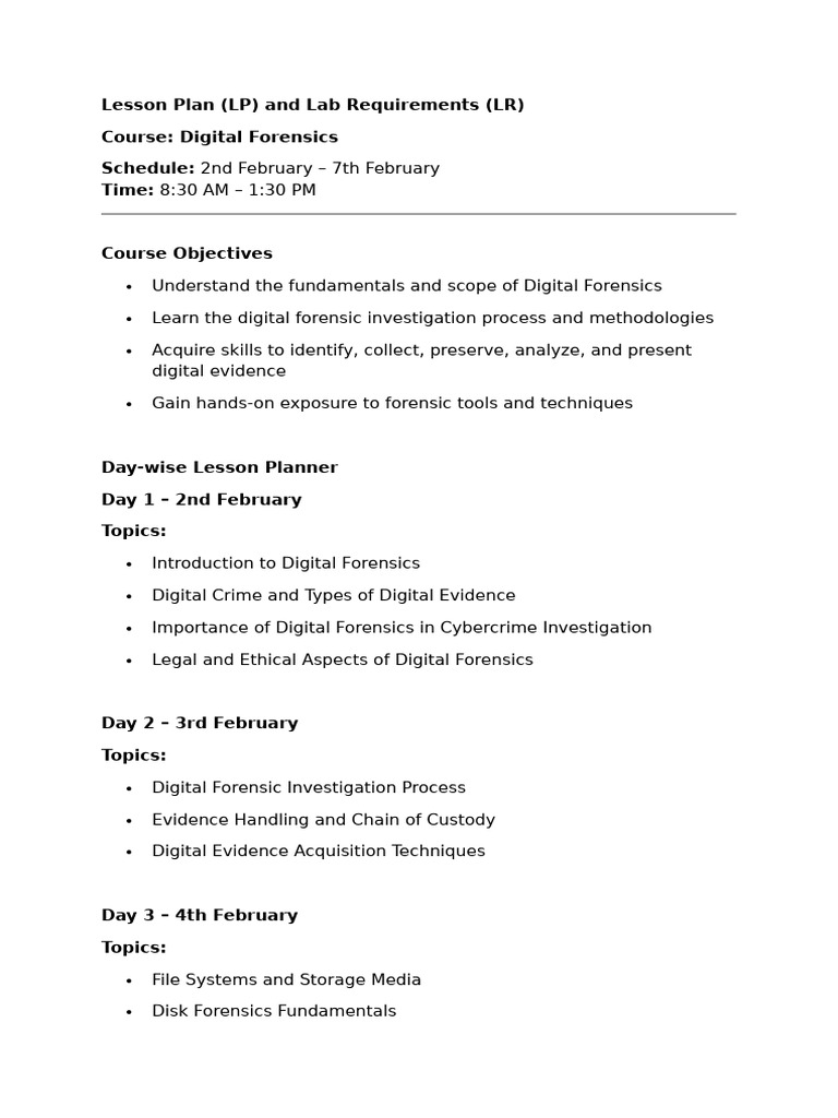 Digital Forensic Lesson Plan, LR | PDF