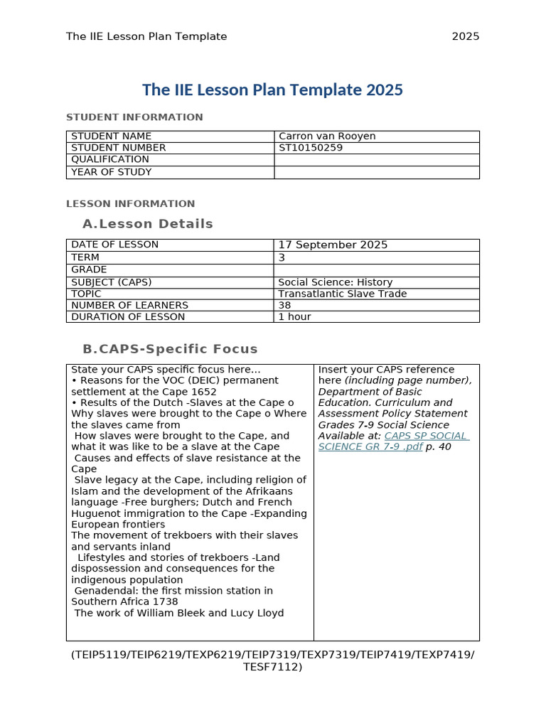 DITL DAY 2 History Lesson Plan | PDF | Learning | Lesson Plan