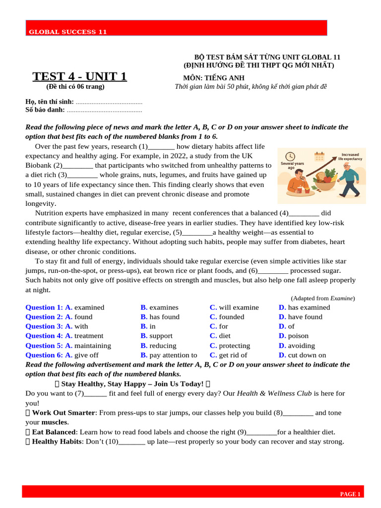11.2025 New Test Unit 1.4 | PDF | Diet (Nutrition) | Diet & Nutrition