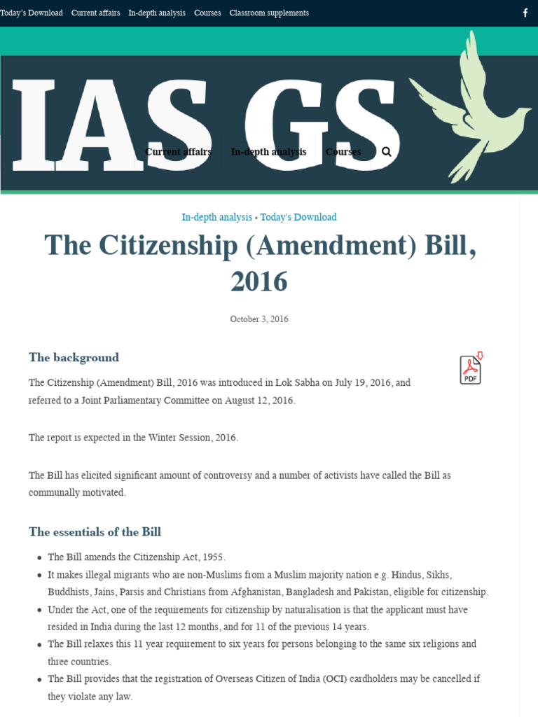 Citizenship Amendment Bill | PDF | Government And Personhood | Government