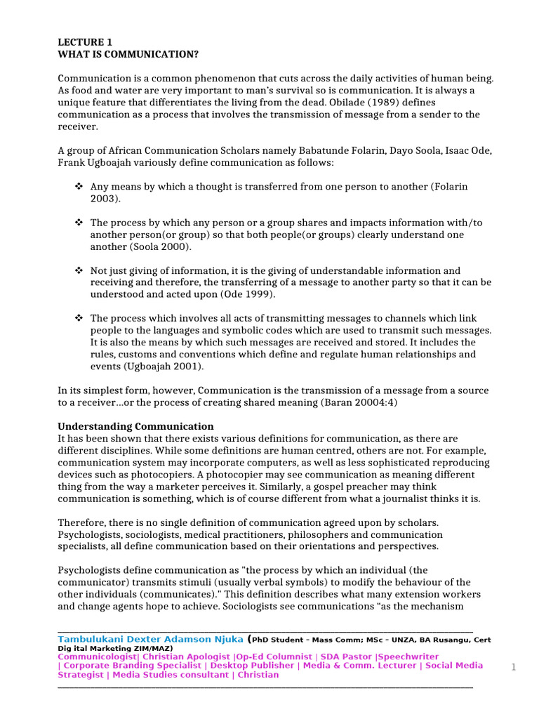 Intro To Media Studies - Lecture Handouts 1 | PDF | Communication ...