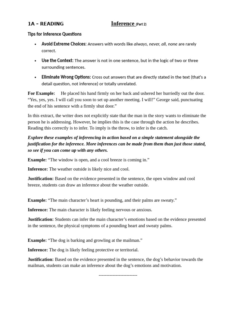 Handout 2 Eng Prof. II Topic, Inference | PDF