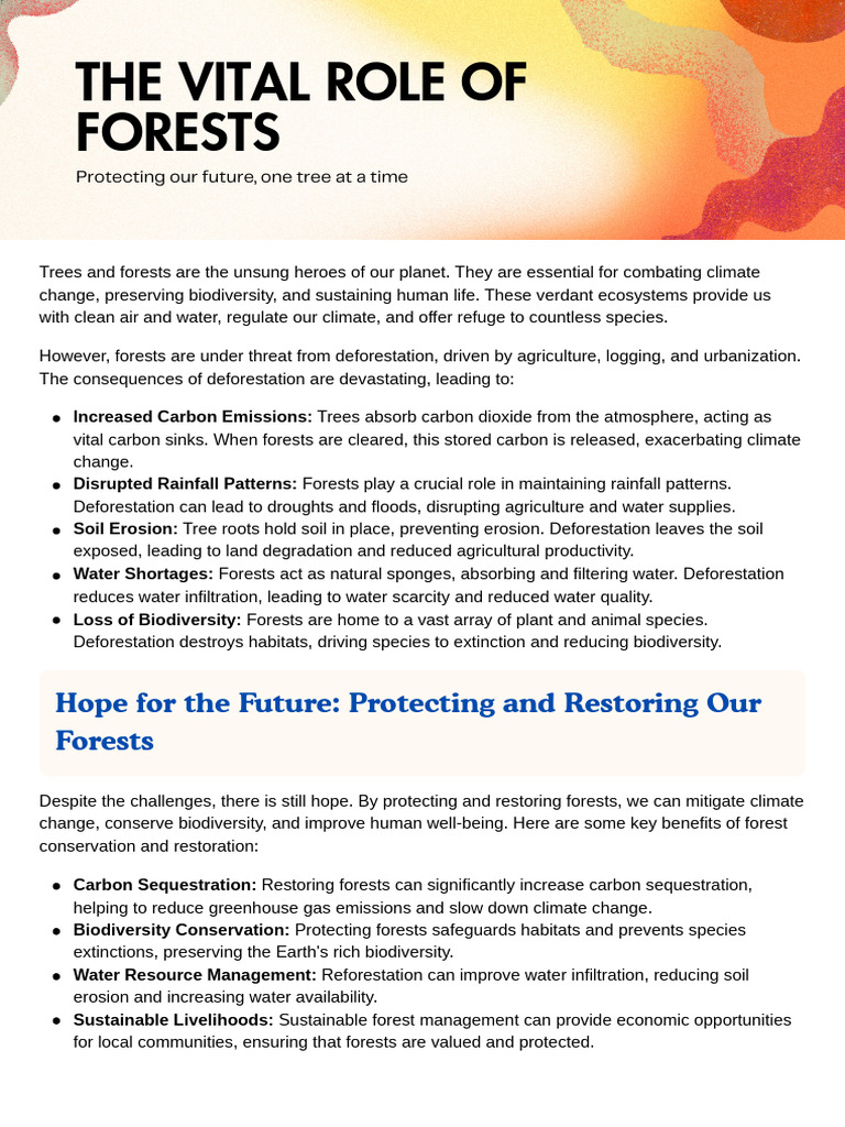 The Vital Role of Forests | PDF | Deforestation | Forests