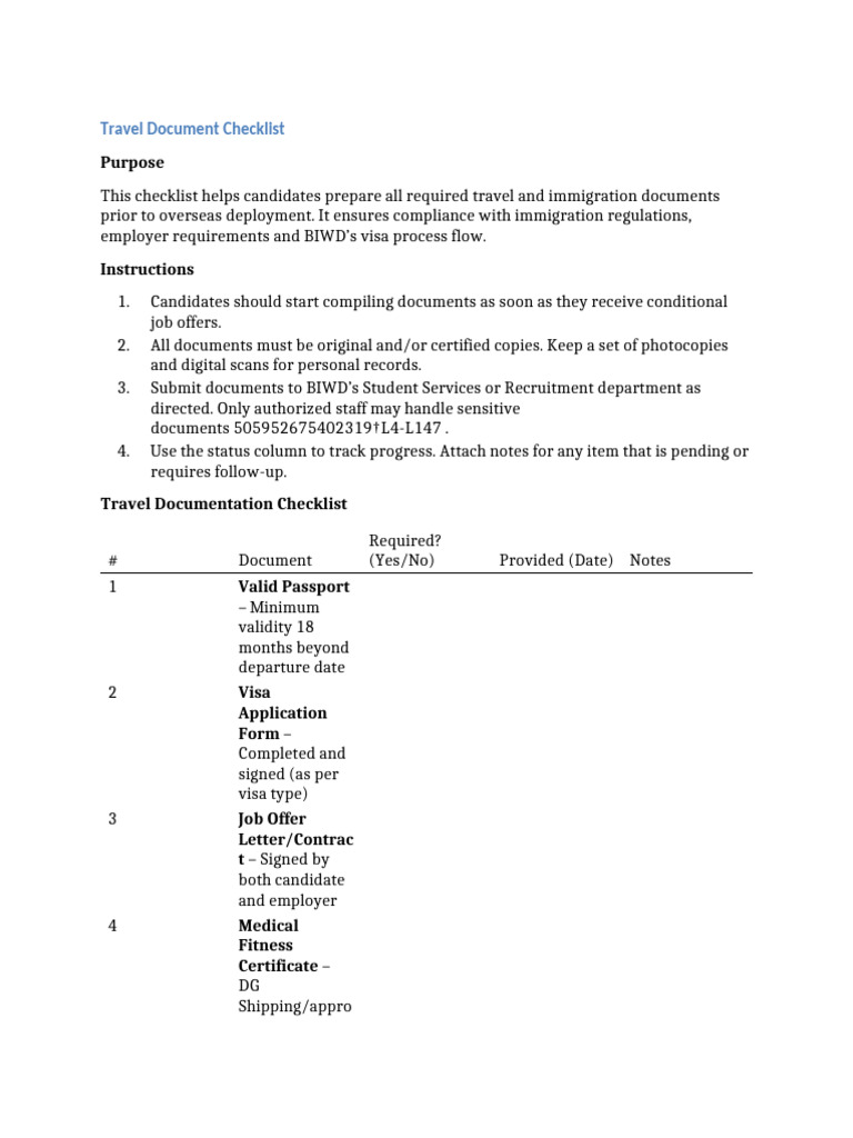 Travel Document Checklist | PDF | Travel Visa