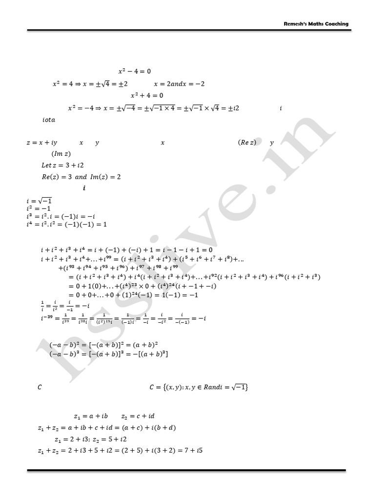 Hsslive Xi Maths Ch5 Complex Numbers | PDF | Complex Number | Subtraction
