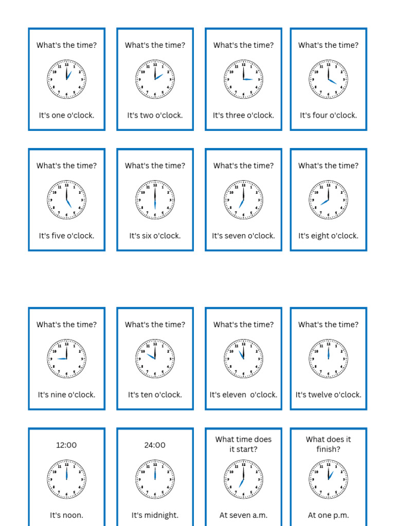 Telling The Time Flashcards | PDF