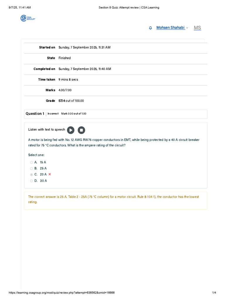 Section 8 Quiz - Attempt Review - CSA Learning | PDF | Electronic ...