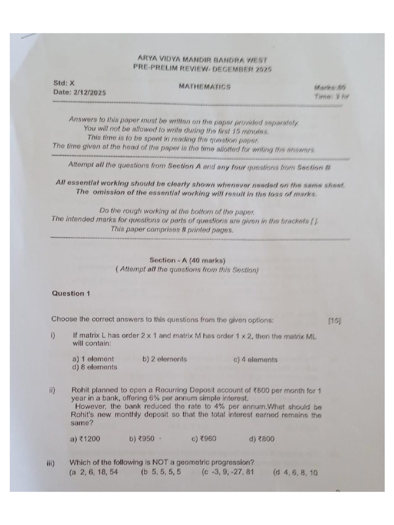 AVM Math Prelim | PDF