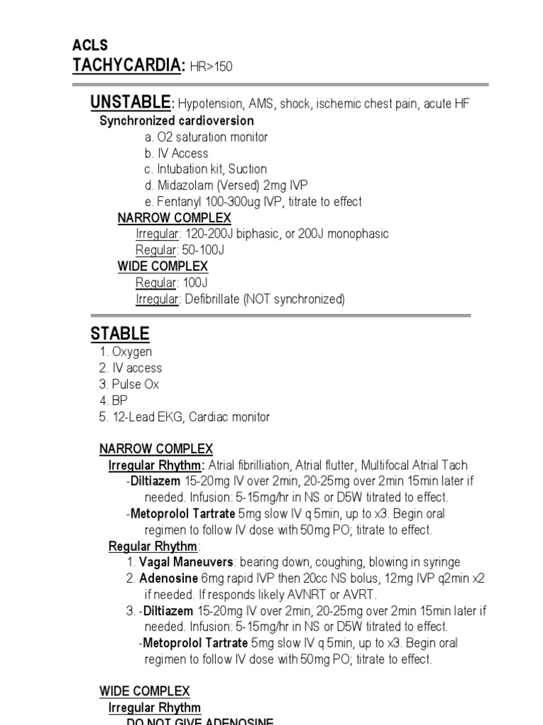 ACLS [Notes] (Printable) | Cardiac Electrophysiology | Medical Specialties