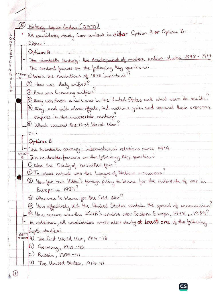 IGCSE History Topics & Notes (0470) | PDF