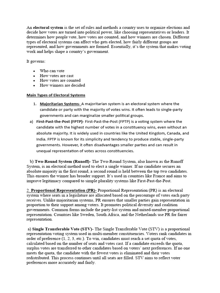Assigment of Electoral System | PDF | Elections | Two Round System