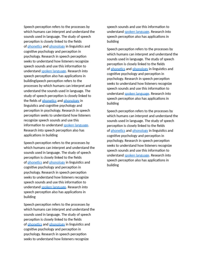 Speech Perception Refers To The Processes by Which Humans Can Interpret ...