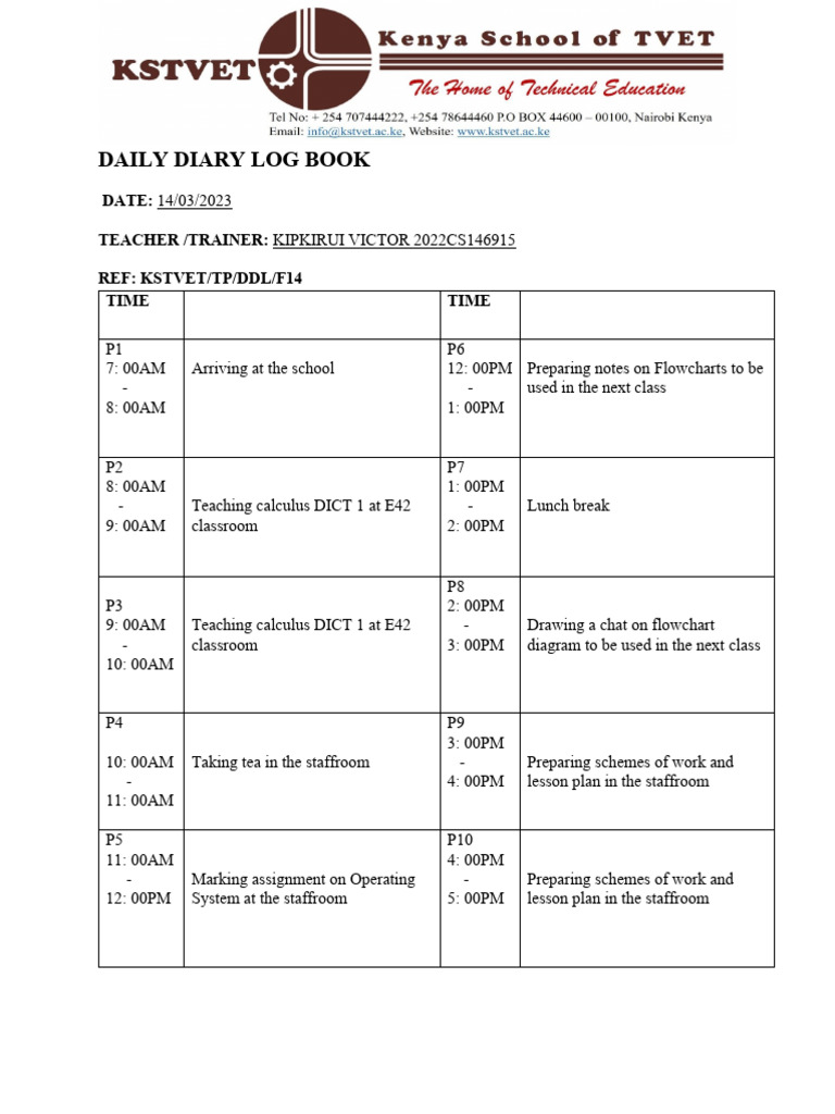 Daily Diary Log Book | PDF