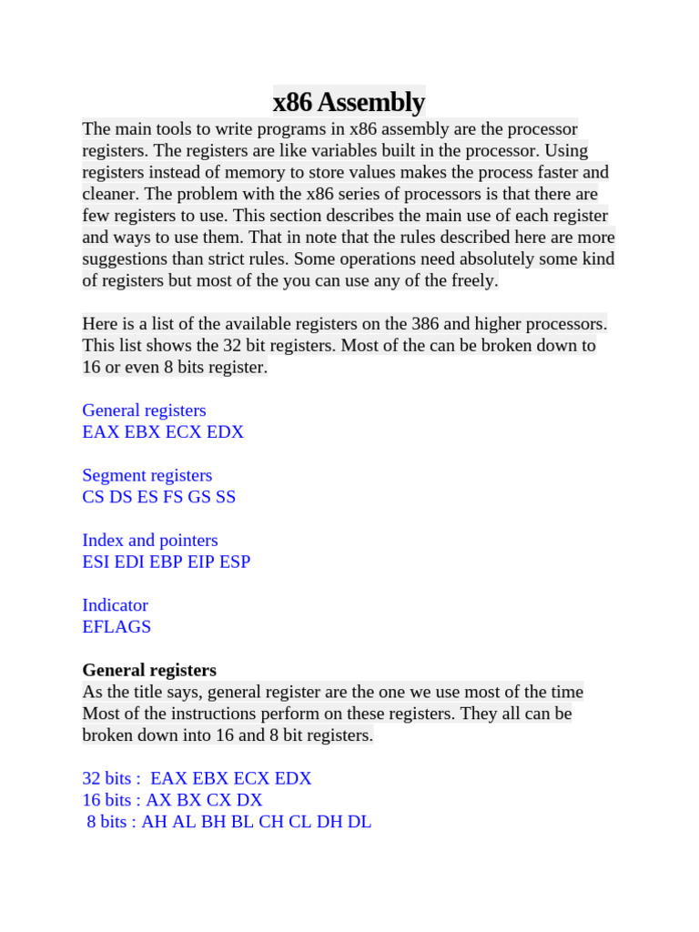 2.all Assembly Registers Extra | PDF | Pointer (Computer Programming ...