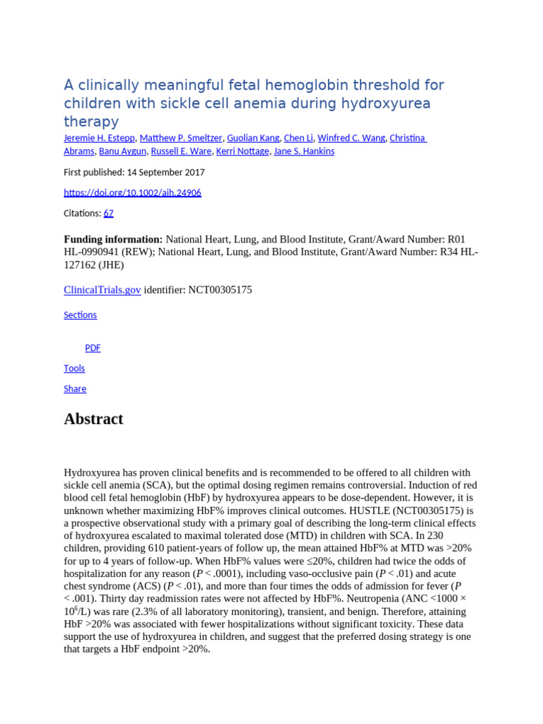 A Clinically Meaningful Fetal Hemoglobin Threshold For Children With ...