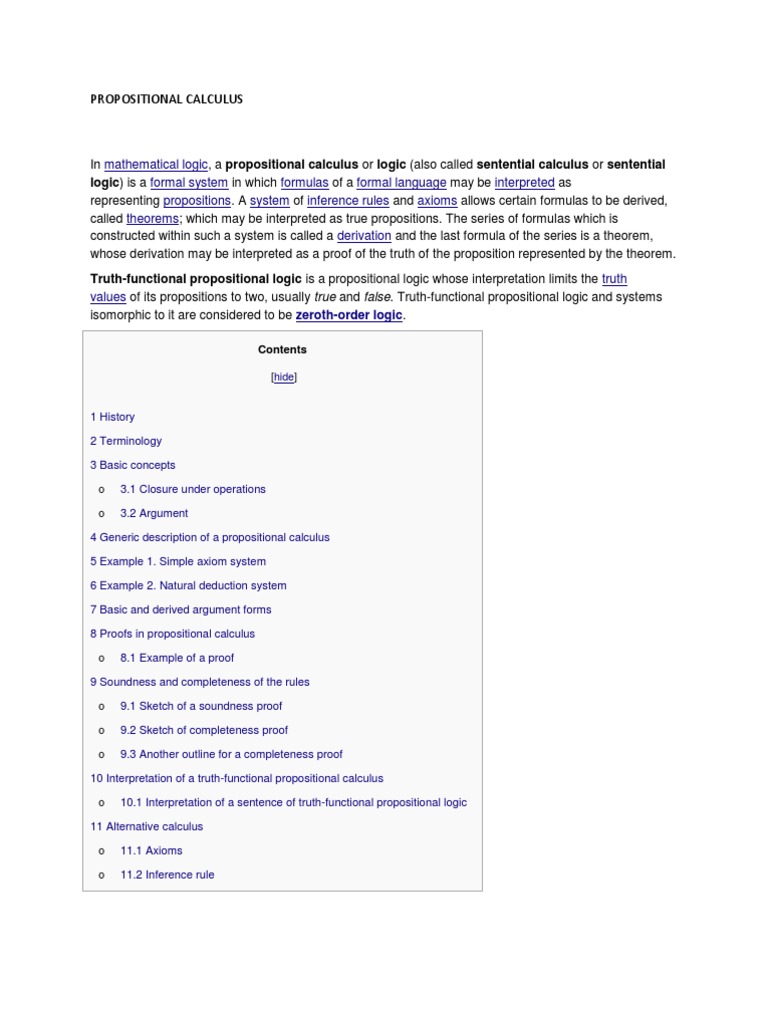 Propositional Calculus Logic Argument 